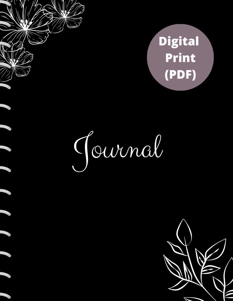 Printable PDF, Digital Download Journal, Daily Journal, Black Journal ...