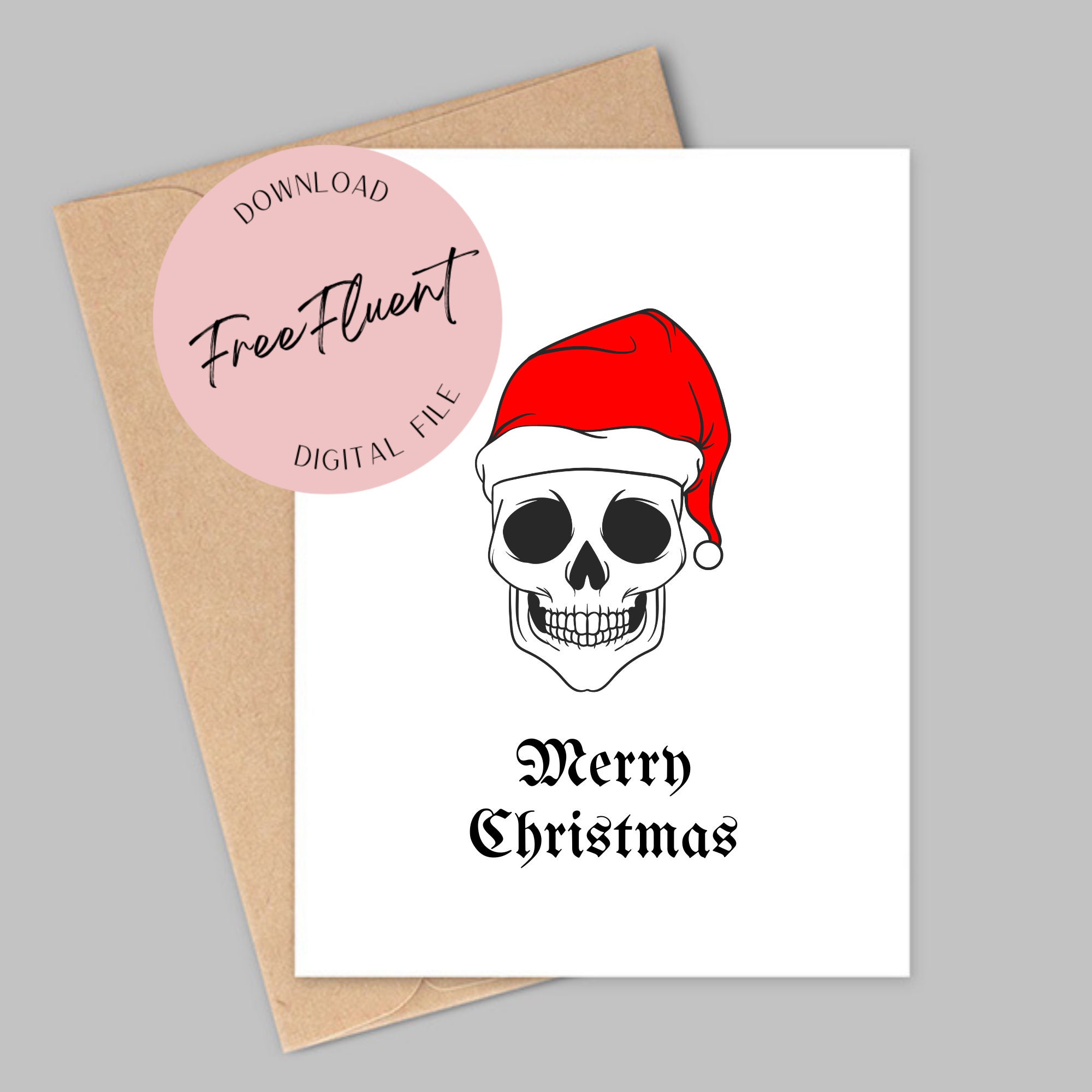 Gothic Skull Christmas Card Printable, Christmas Greeting Card, Instant ...