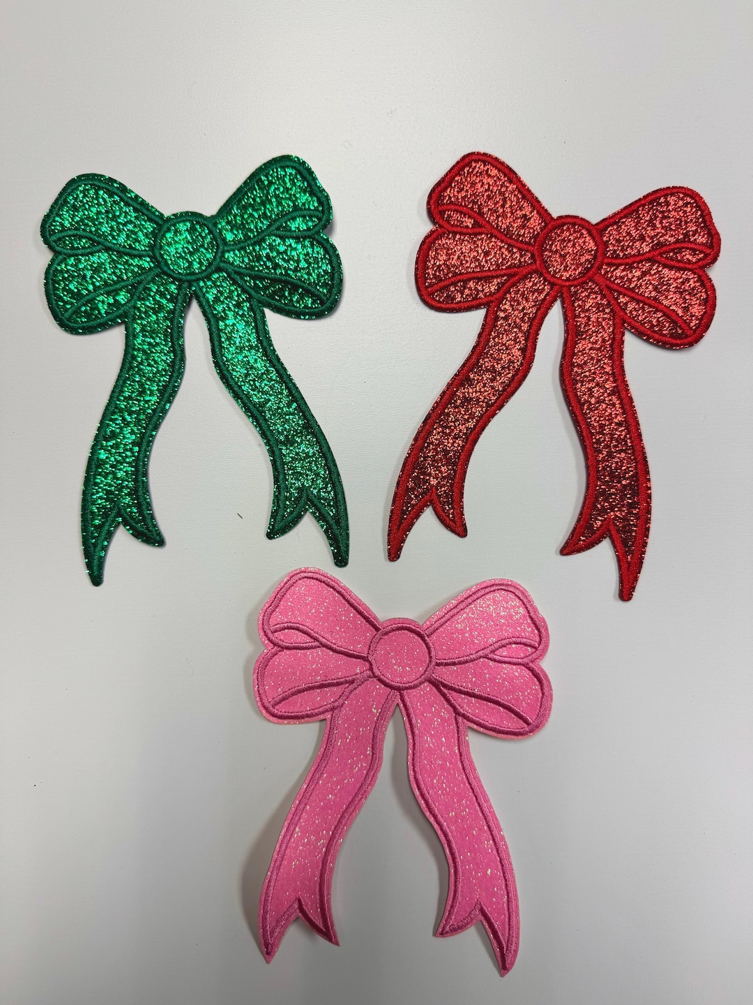 Custom Embroidered Side Bow Patch, Iron on Side Bow Applique, Glitter ...