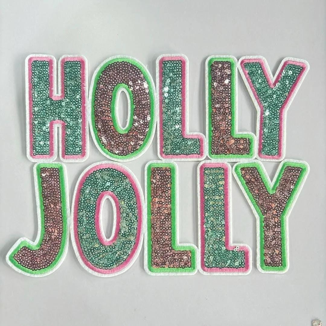 Holly Jolly Sequin Patch, Christmas Sequin Patch, Christmas Day Patch, Christmas Patch, Iron-on ...