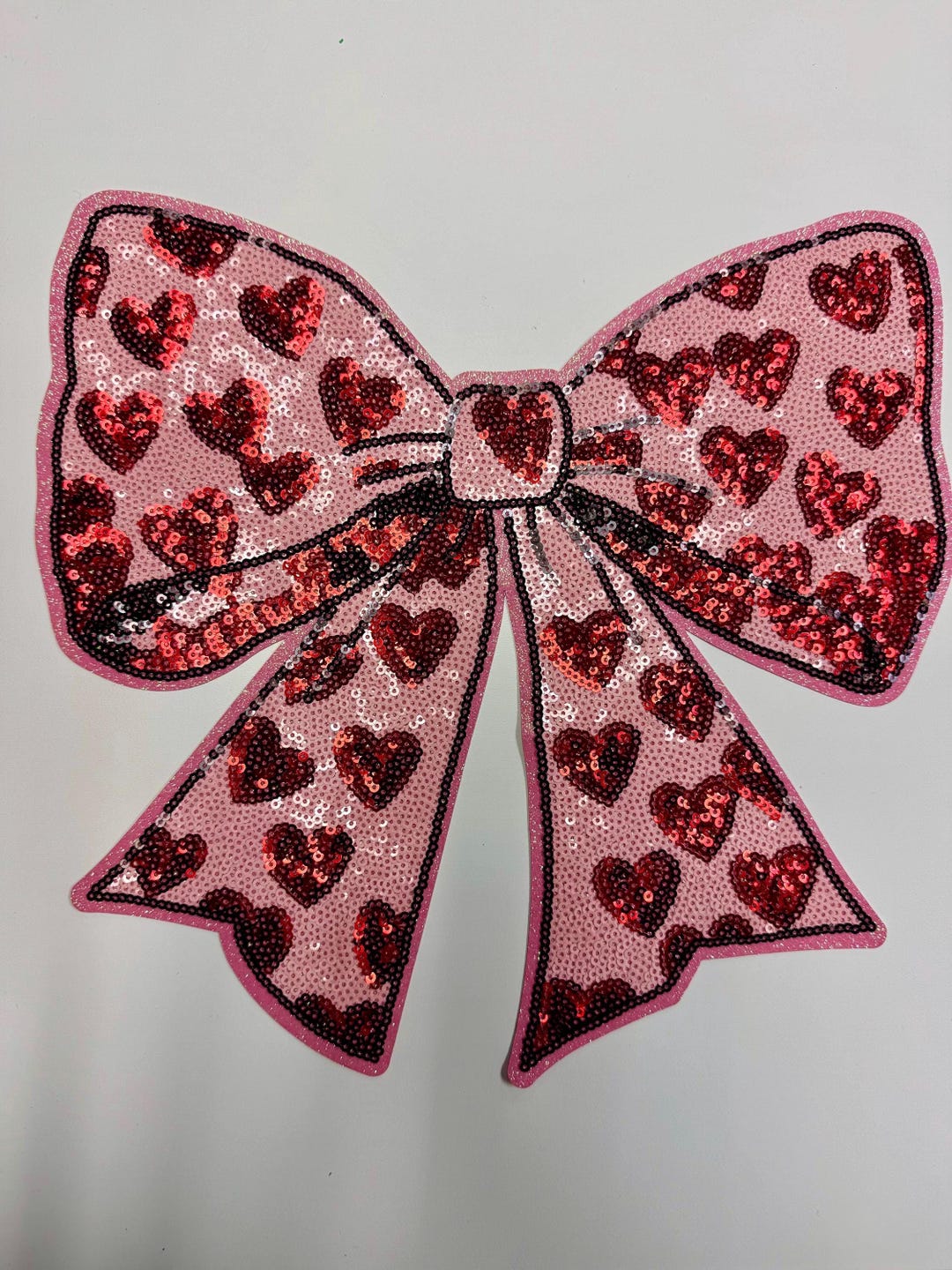 Heart Coquette Bow Sequin Patch, Bow Sequin Patch, Valentine’s Day Patch, Bow Patch, Iron-on ...