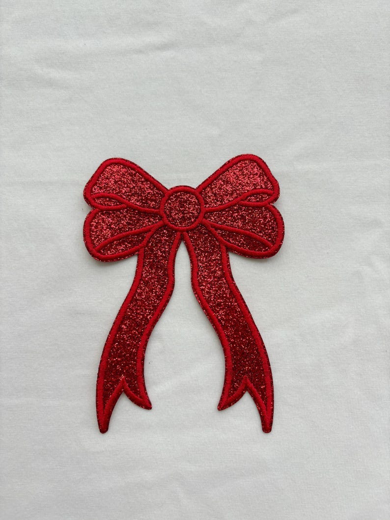 Custom Embroidered Side Bow Patch, Iron on Side Bow Applique, Glitter ...