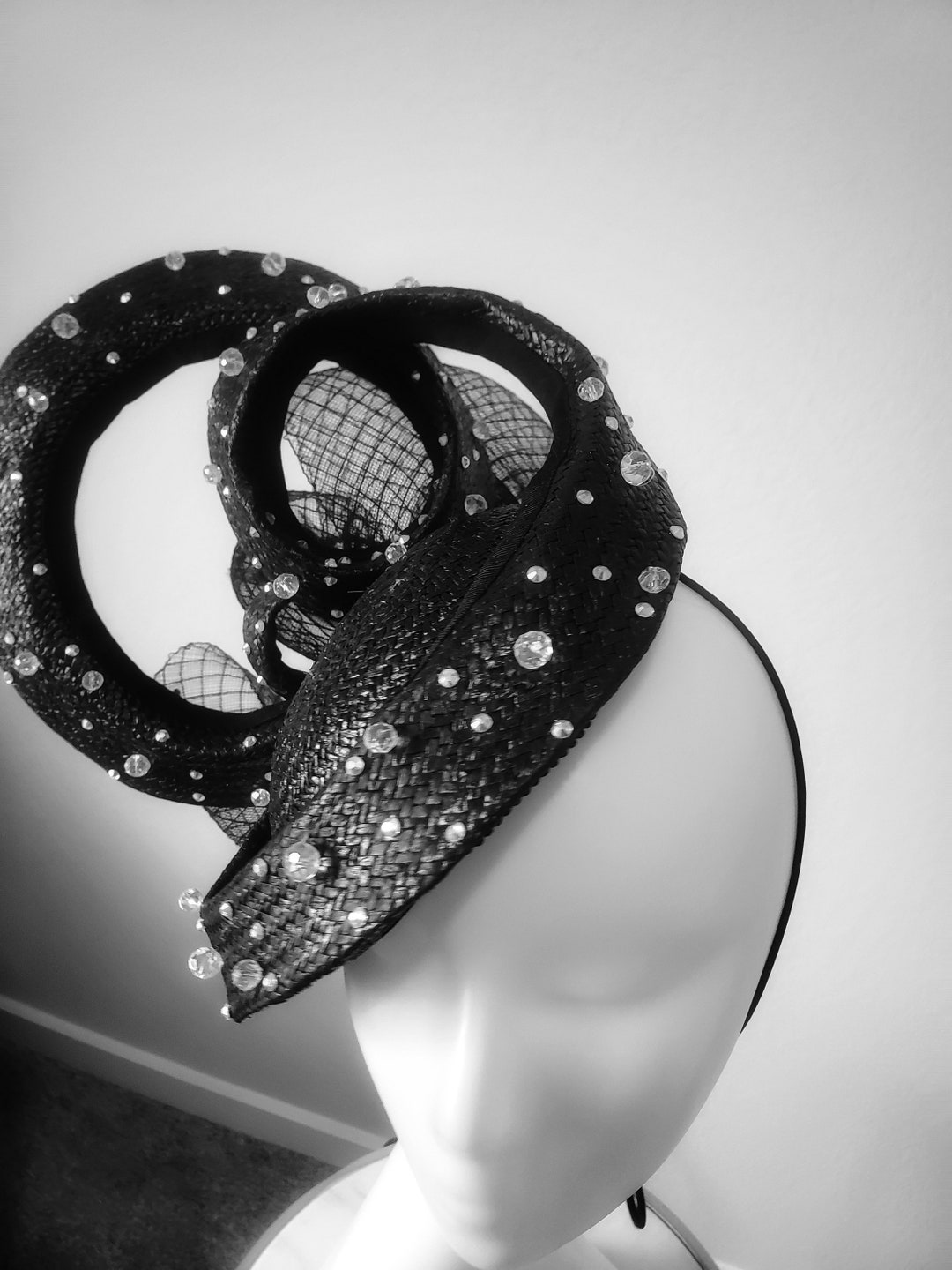 Black Mat Freeform Fascinator for Derby, Royal Ascot, Weddings ...