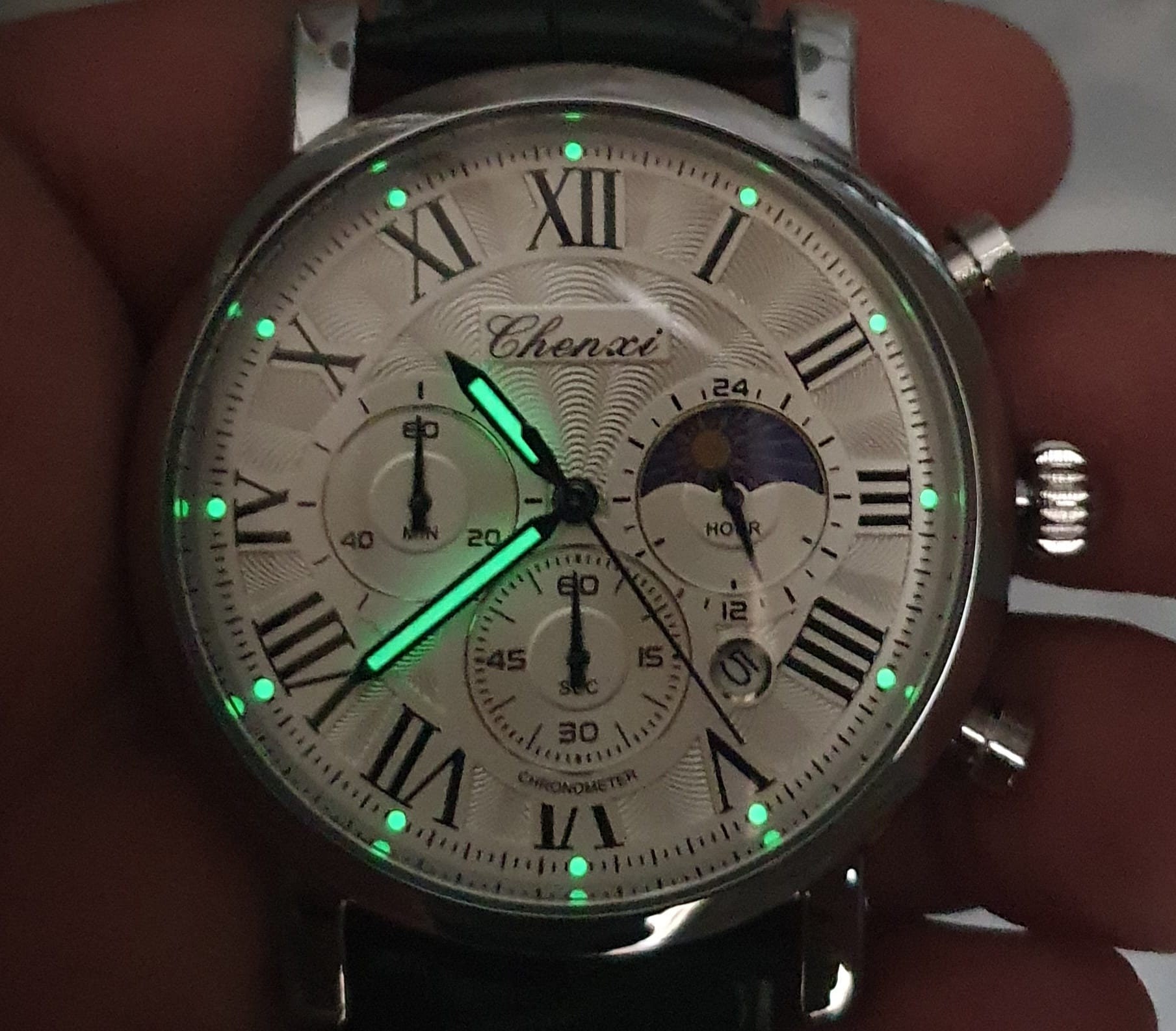 Men Chronograph Watch Moon Phase Luminous Classic Smart Casual Business ...