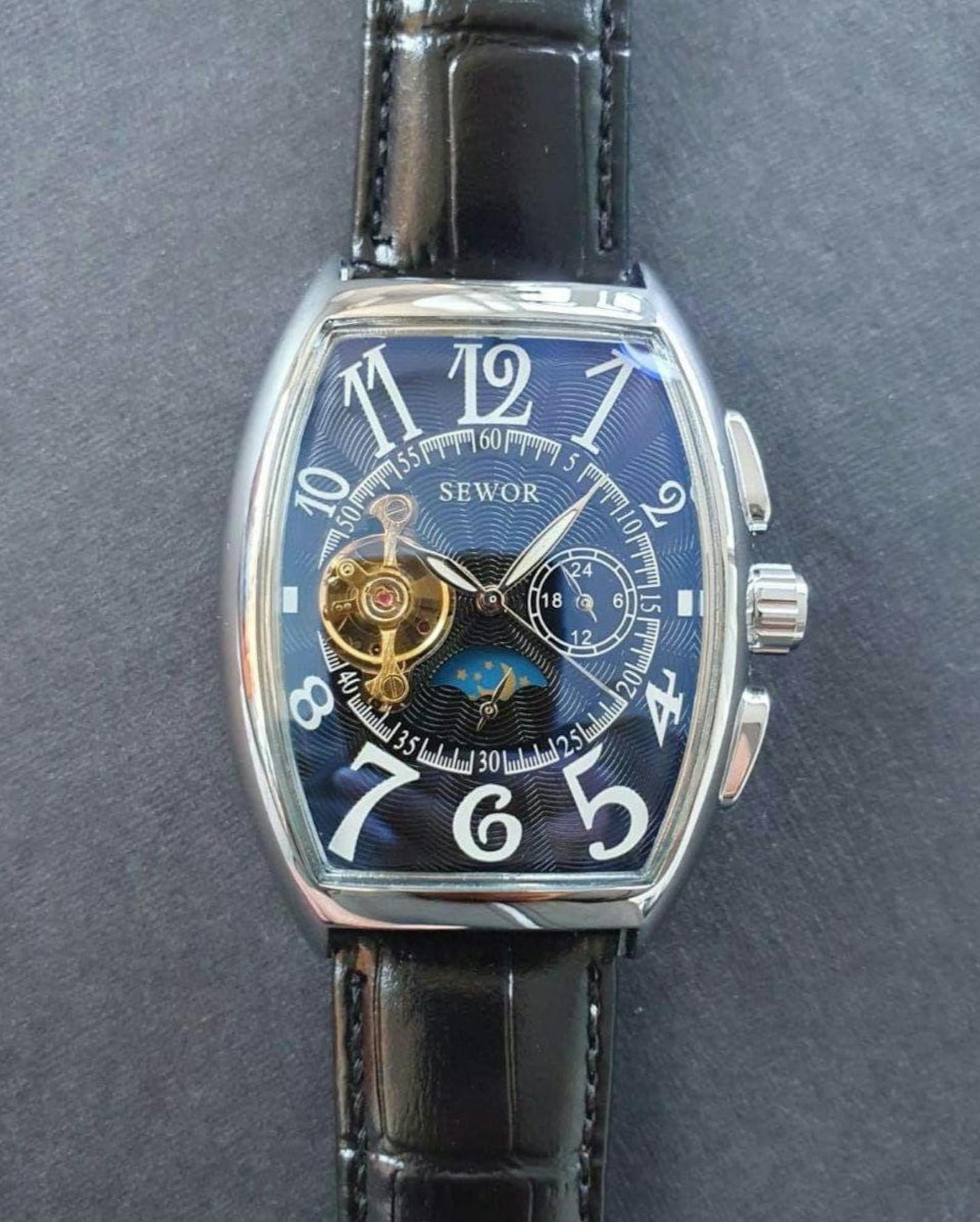 Men Automatic Watch Moon Phase Self Winding Mechanical Balance Wheel ...