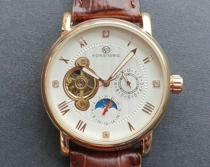 Men Automatic Watch Moon Phase Self Winding Mechanical Balance Wheel ...