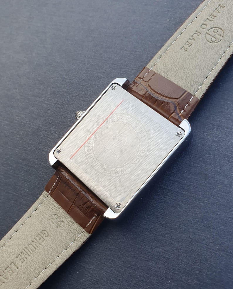 Men Classic Watch Square Rectangular Brown Leather Strap Roman Numeral ...