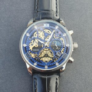 Men Chronograph Watch Moon Phase Skeleton Classic Smart Casual Business ...