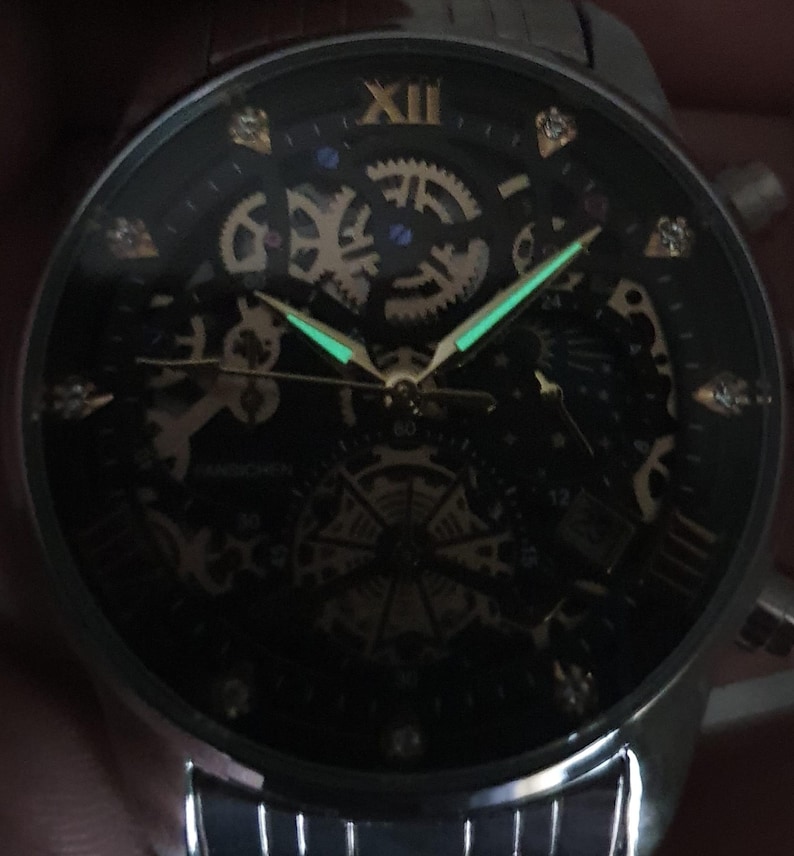 Men Chronograph Watch Moon Phase Skeleton Classic Smart Business Luxury ...