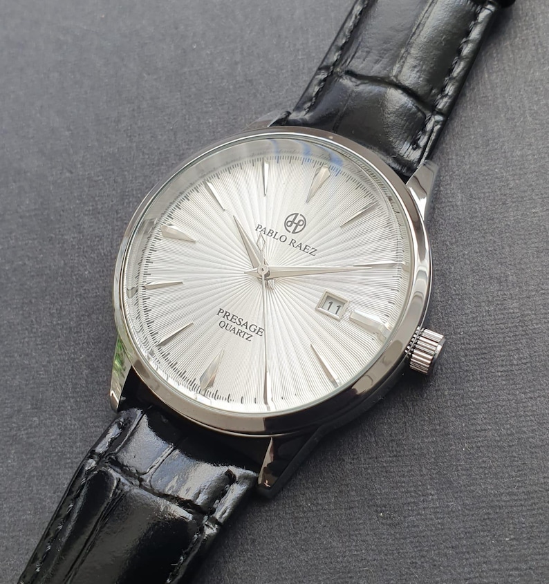 Men Classic Watch Smart Casual Business Luxury Sunburst Dial Black ...