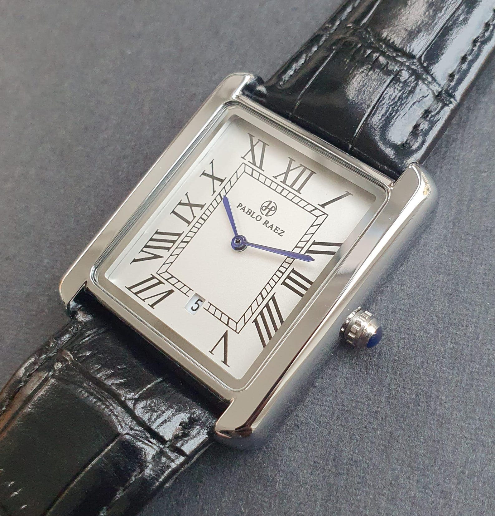 Men Classic Watch Square Rectangular Black Leather Strap Roman Numeral ...
