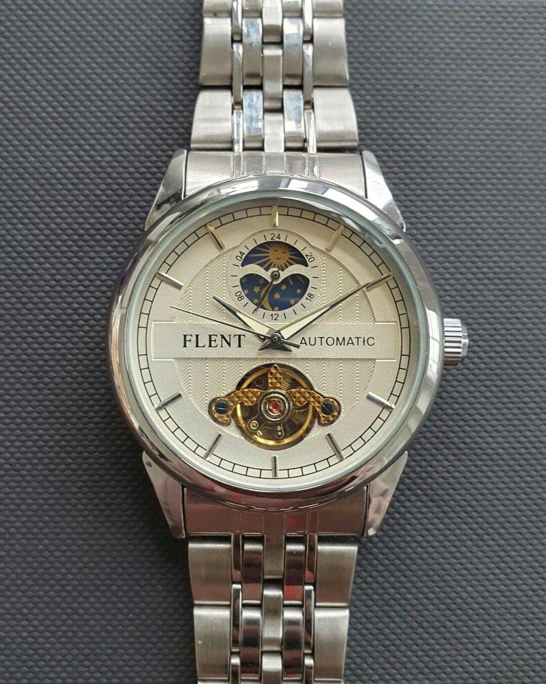 Men Automatic Watch Moon Phase Mechanical Balance Wheel Movement ...