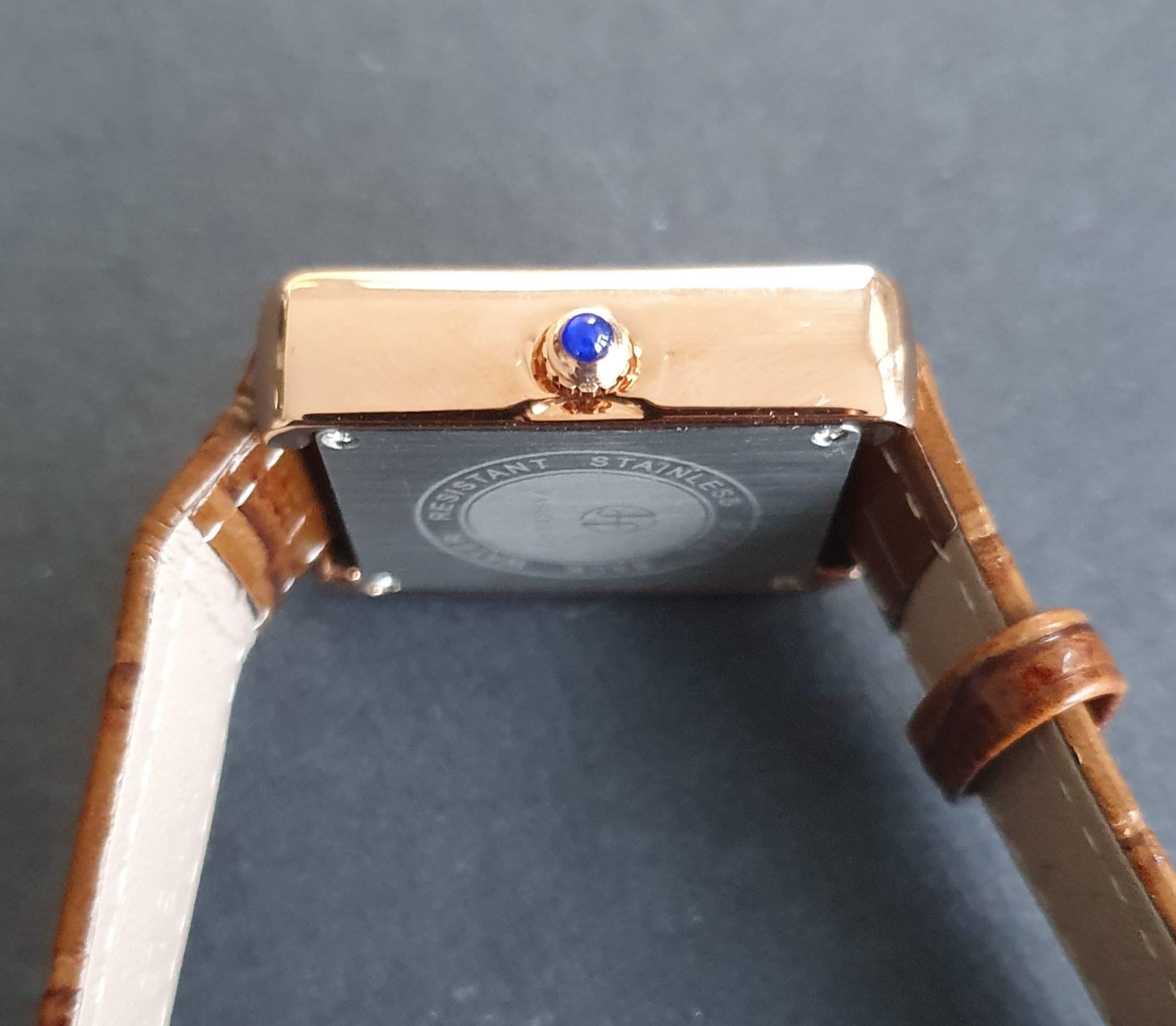 Womens Classic Watch Rose Gold Square Rectangular Brown Leather Strap ...