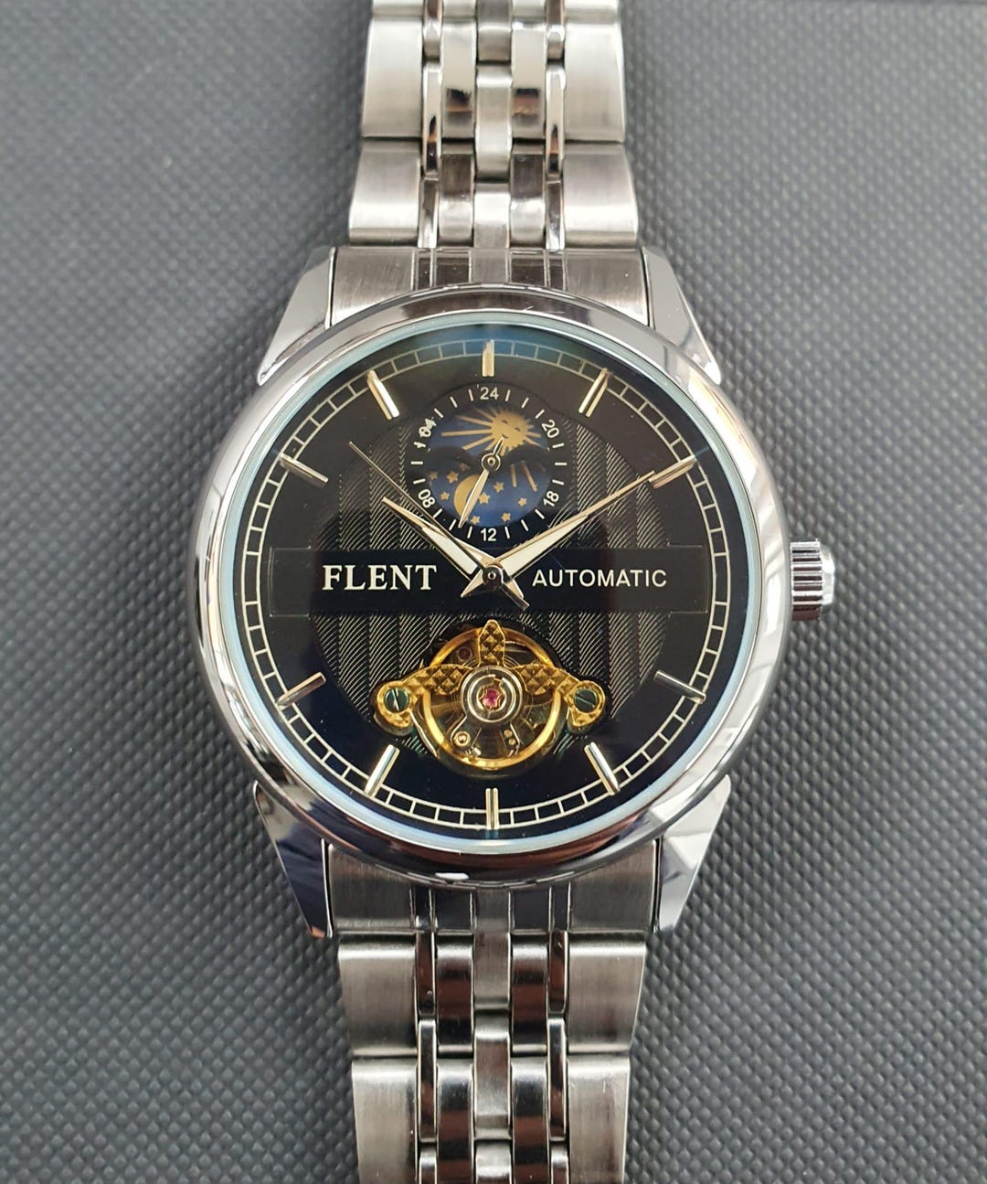 Men Automatic Watch Moon Phase Mechanical Balance Wheel Movement ...
