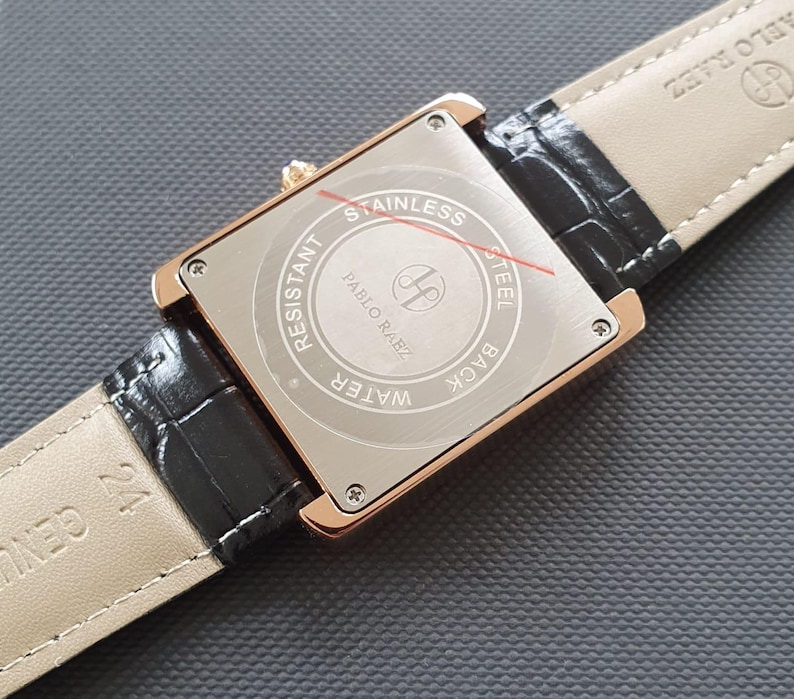 Men Classic Watch Square Rectangular Black Leather Strap Roman Numeral ...