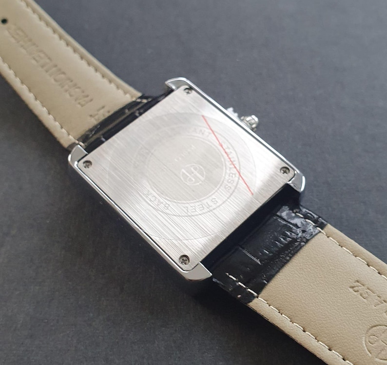 Men Classic Watch Square Rectangular Black Leather Strap Roman Numeral ...