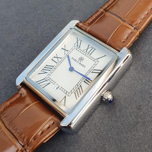 Men Classic Watch Square Rectangular Brown Leather Strap Roman Numeral ...