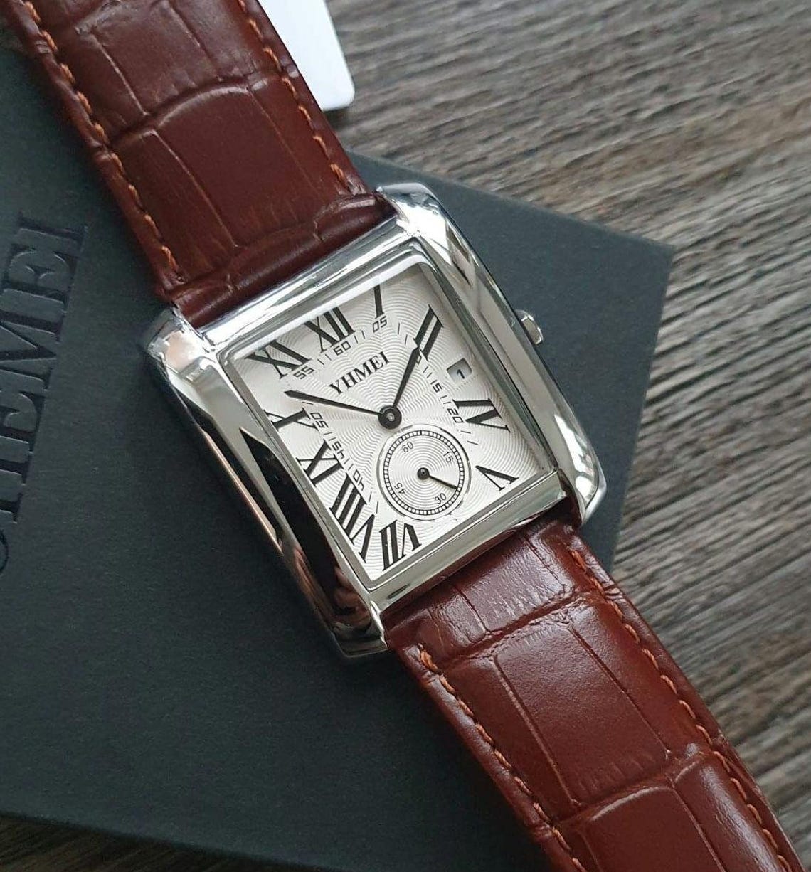 Men Classic Watch Smart Casual Business Luxury Square Roman Numeral ...