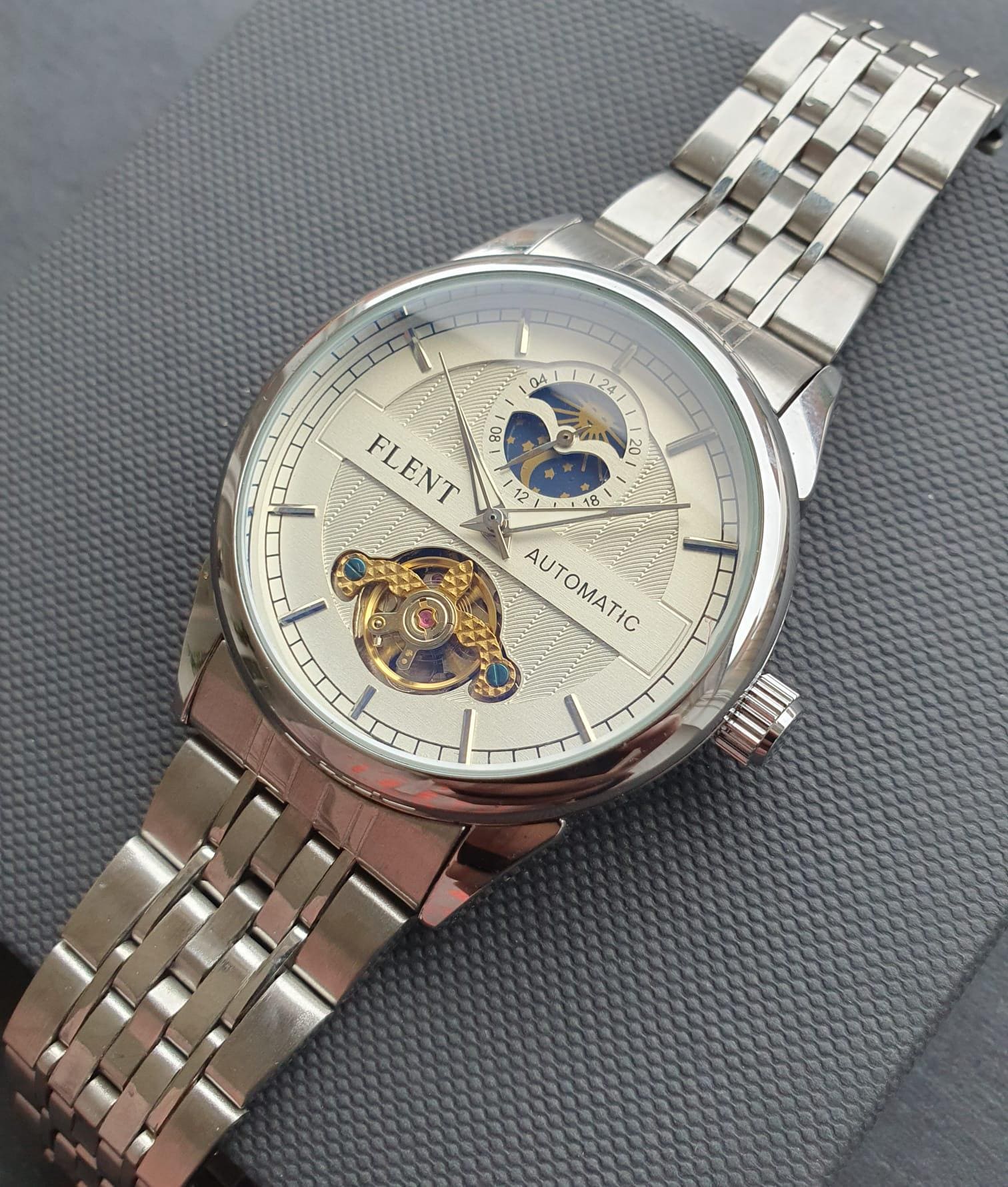 Men Automatic Watch Moon Phase Mechanical Balance Wheel Movement ...