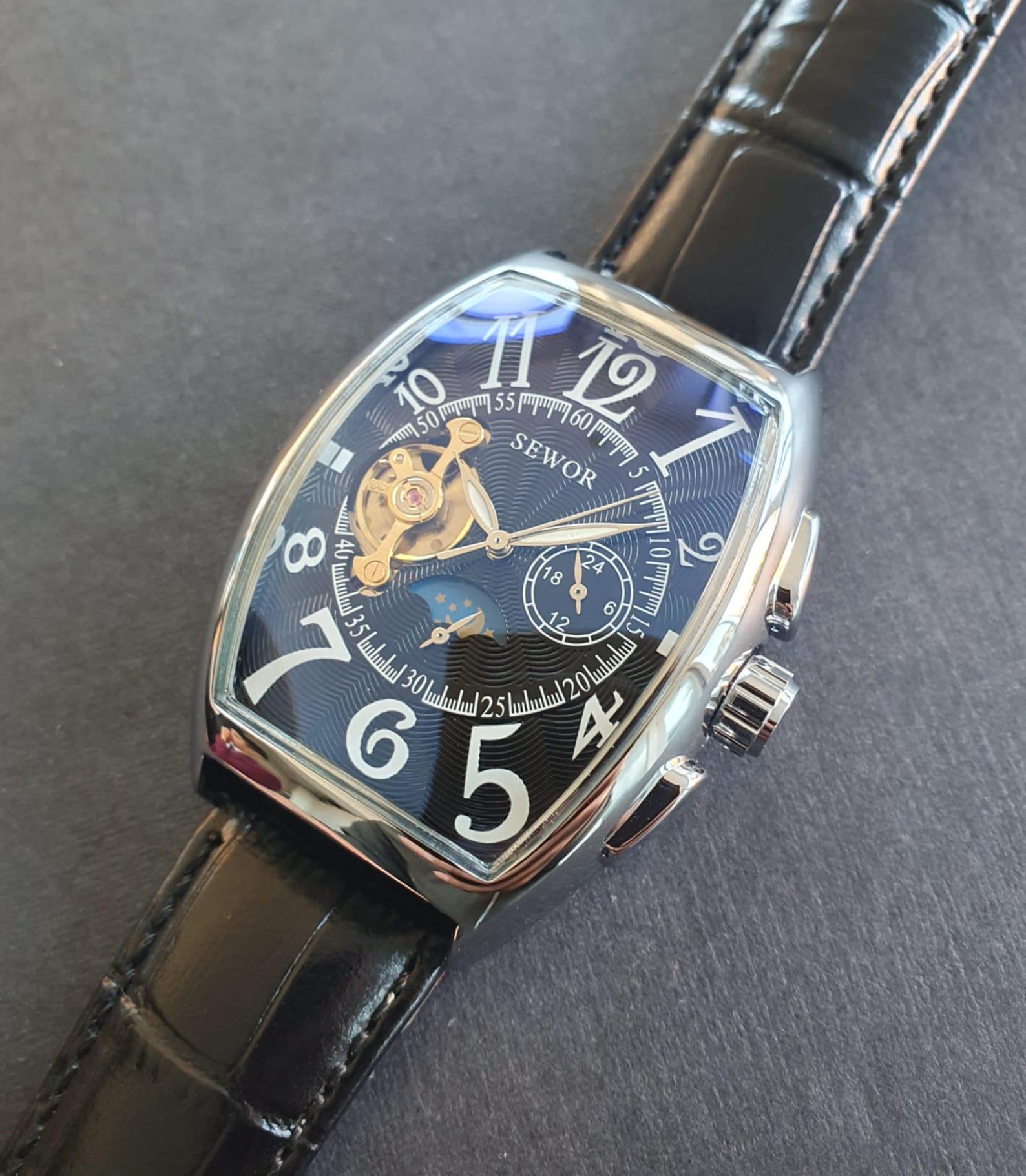Men Automatic Watch Moon Phase Self Winding Mechanical Balance Wheel ...
