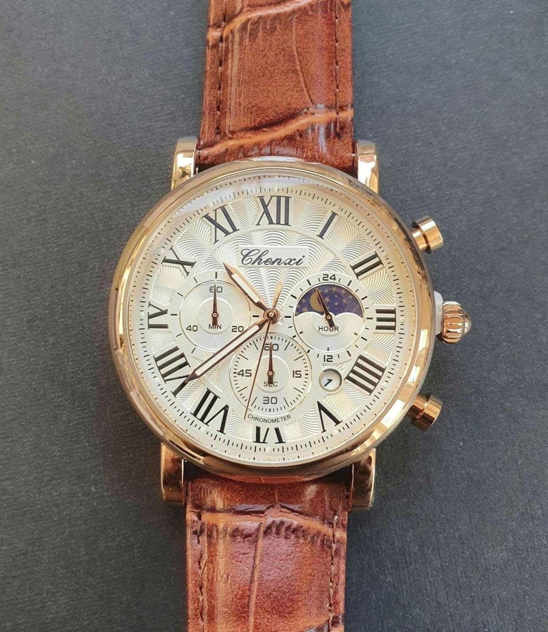 Men Chronograph Watch Moon Phase Luminous Classic Smart Business Casual ...