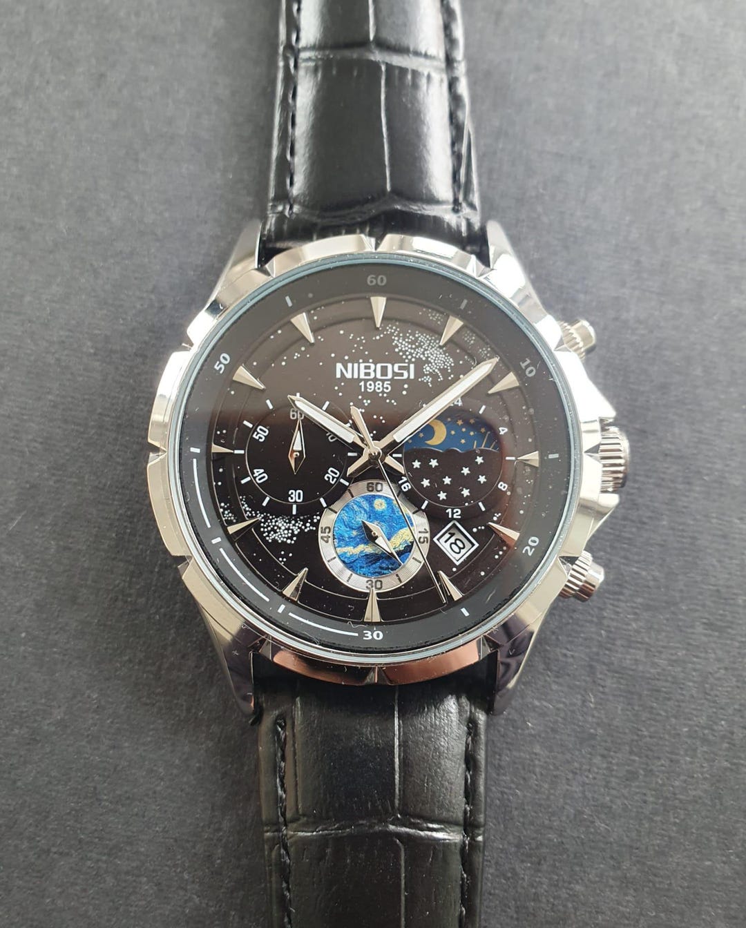 Men Chronograph Watch Moon Phase Luminous Classic Smart Business Casual ...