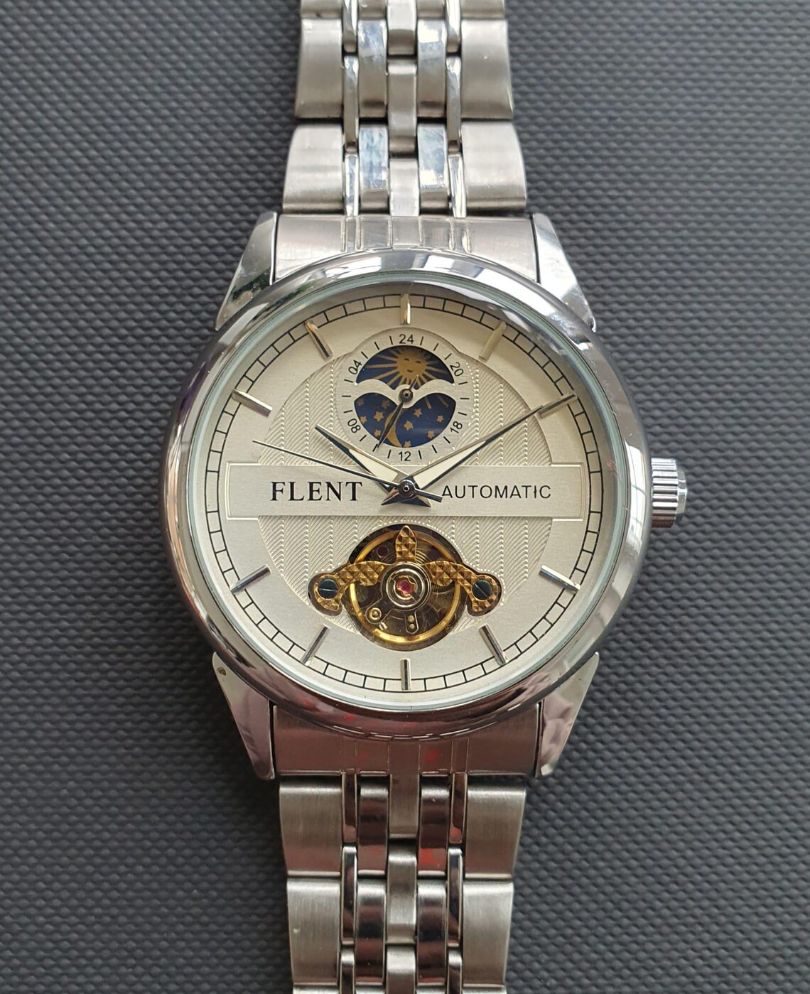 Men Automatic Watch Moon Phase Mechanical Balance Wheel Movement ...