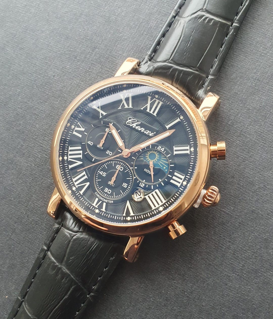 Men Chronograph Watch Moon Phase Luminous Classic Smart Casual Business ...