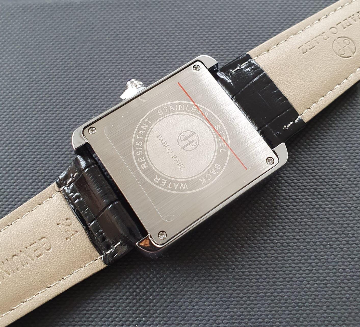 Men Classic Watch Square Rectangular Black Leather Strap Roman Numeral ...