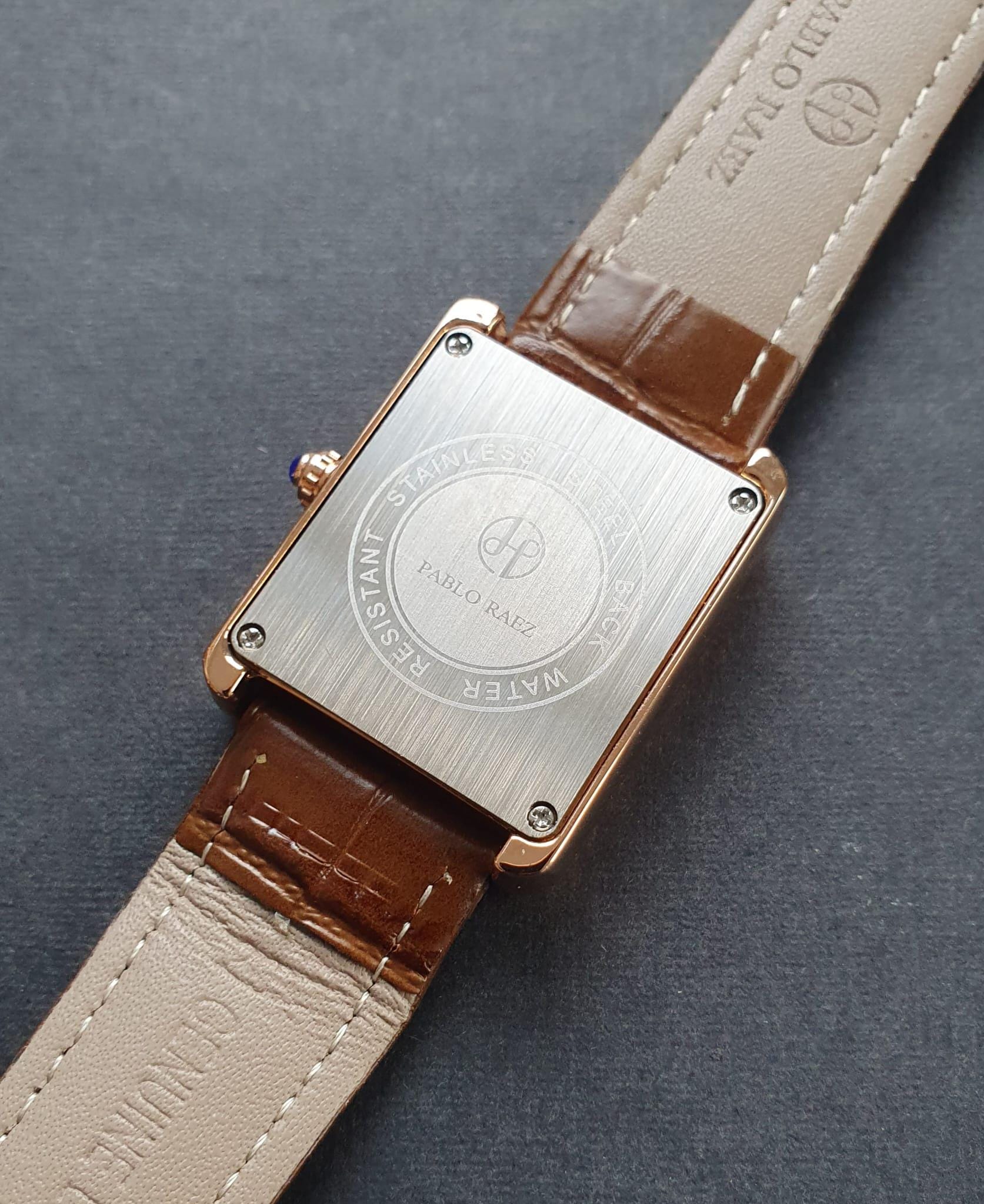 Womens Classic Watch Rose Gold Square Rectangular Brown Leather Strap ...