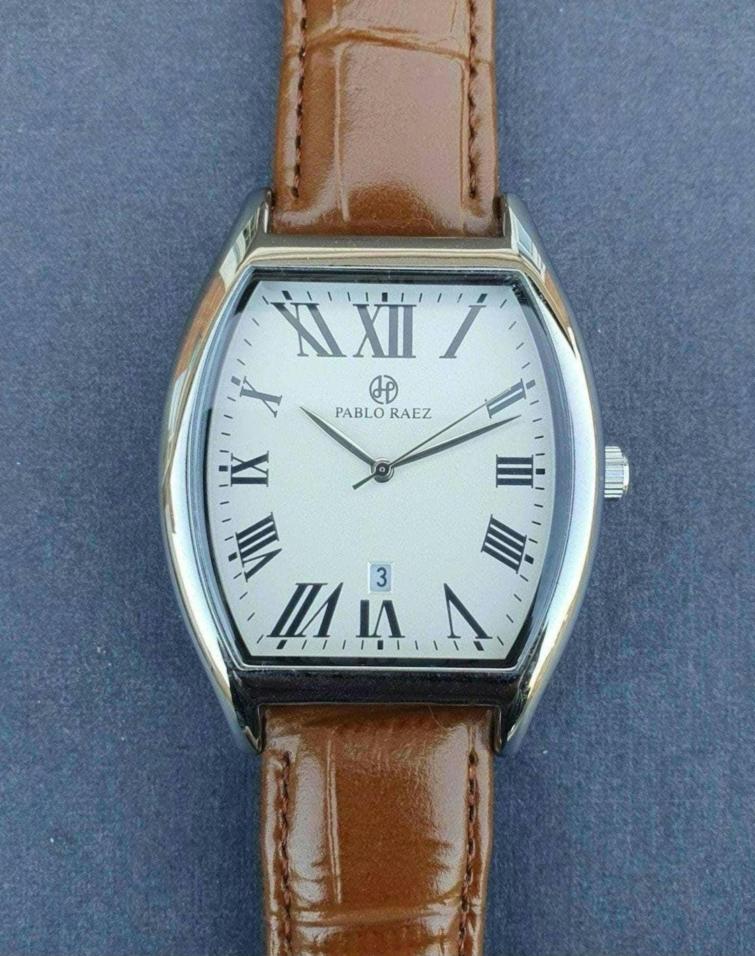 Men Tonneau Watch Classic Smart Casual Luxury Business Brown Leather ...