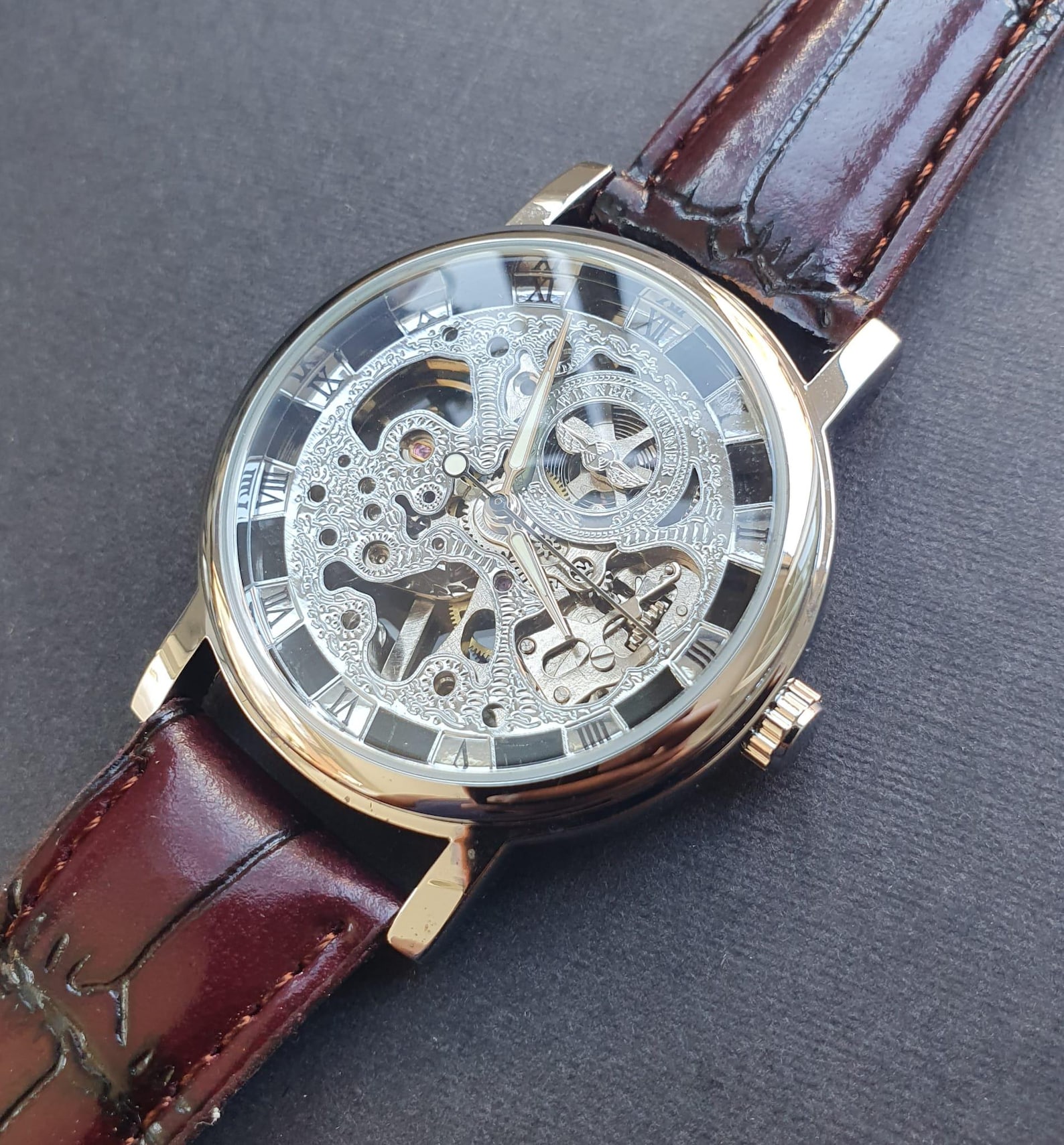 Men Automatic Watch Manual Winding Mechanical Balance Wheel Movement ...