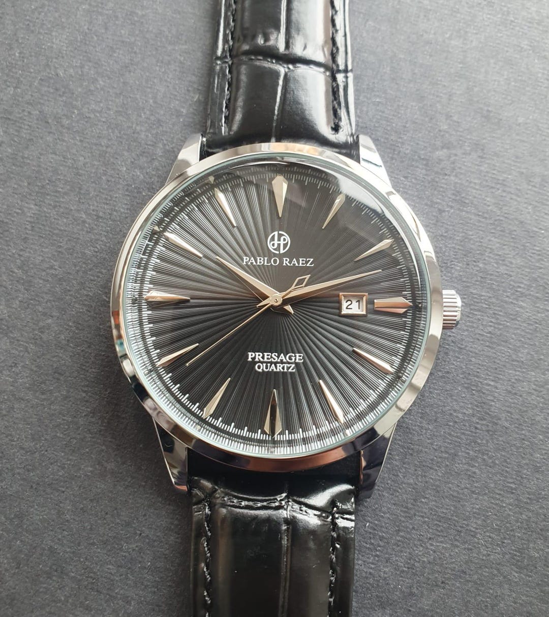 Men Classic Watch Smart Casual Business Luxury Sunburst Dial Black ...