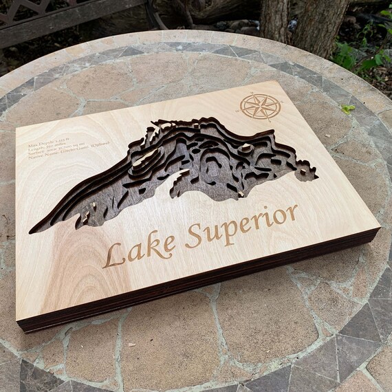 Lake Superior Wooden Depth Map 3D Laser Cut Bathymetry Sign | Etsy