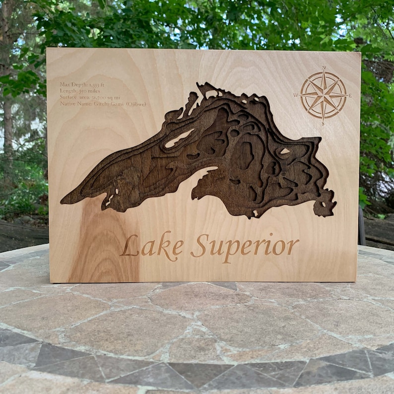 Lake Superior Wooden Depth Map 3D Laser Cut Bathymetry Sign | Etsy
