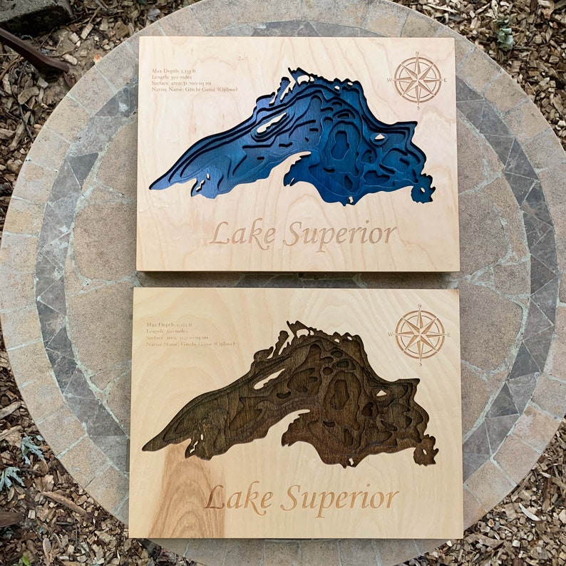 Lake Superior Wooden Depth Map 3D Laser Cut Bathymetry Sign | Etsy