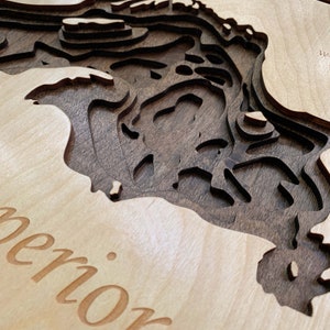 Lake Superior Wooden Depth Map, 3D Laser Cut Bathymetry Sign, National ...