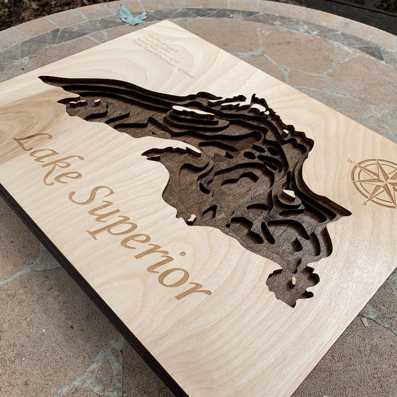 Lake Superior Wooden Depth Map 3D Laser Cut Bathymetry Sign | Etsy