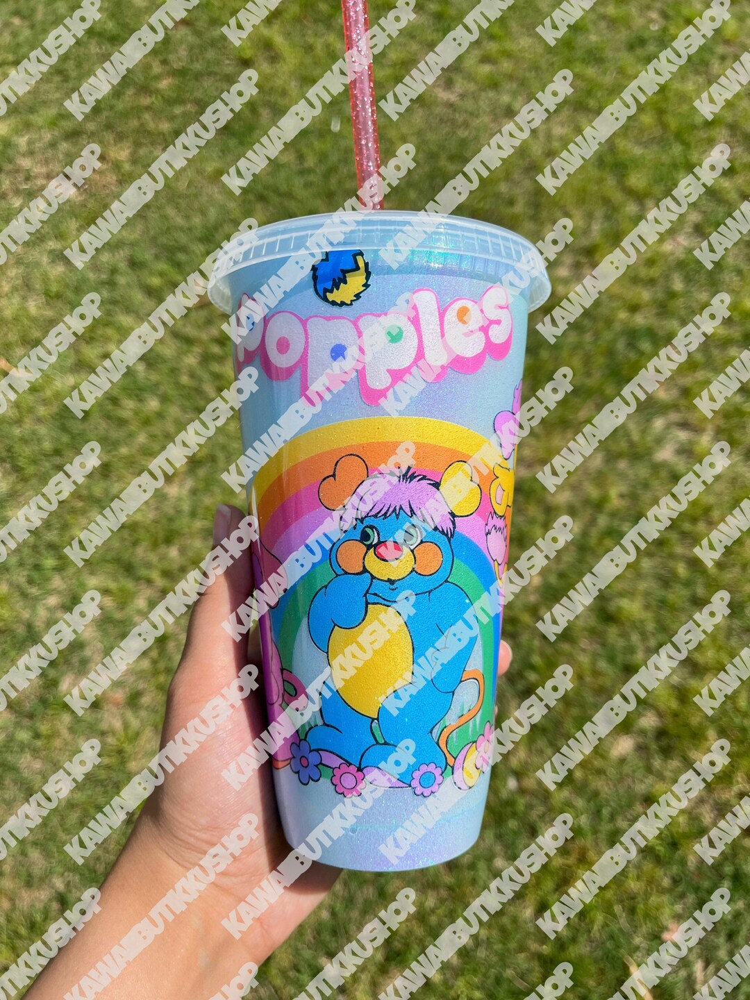 Handmade 80s Popple Puff Vintage Cartoon Blue Glitter Starbucks Tumbler ...