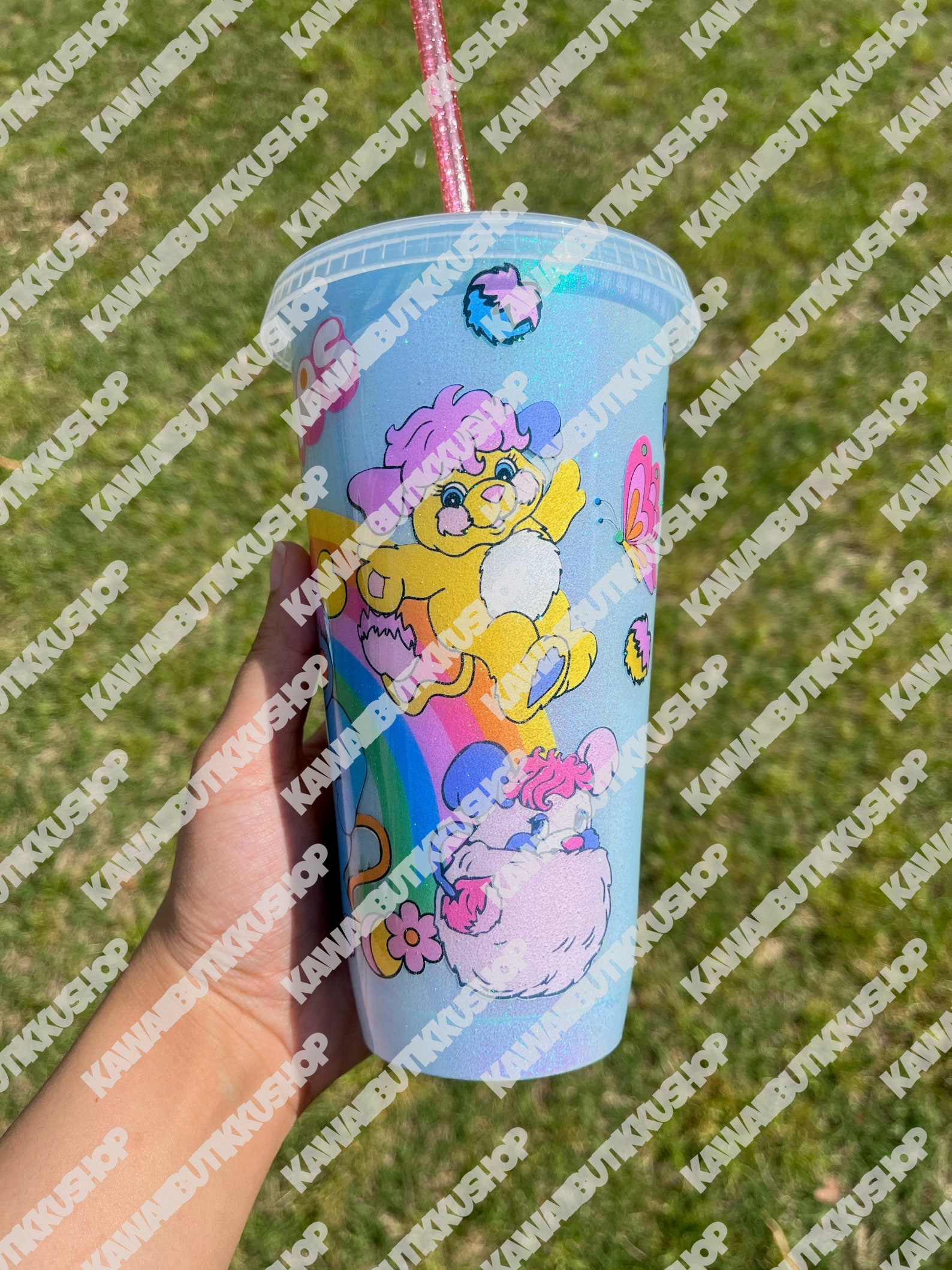 Handmade 80s Popple Puff Vintage Cartoon Blue Glitter Starbucks Tumbler ...