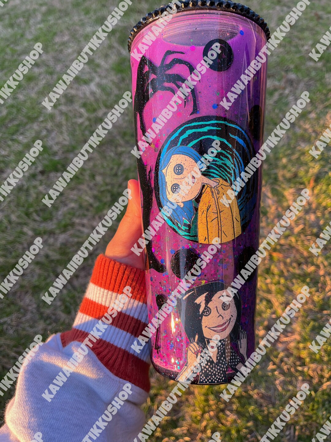 Handmade Spooky Button Eye Beldam Purple Glitter Halloween Starbucks ...