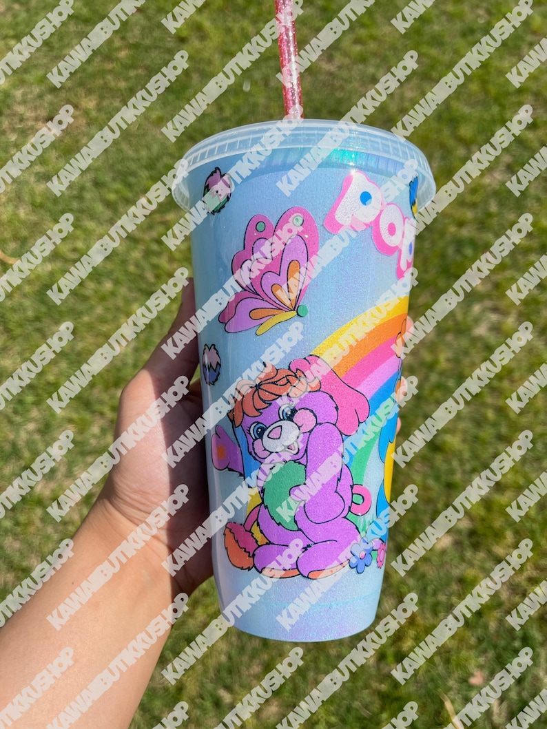 Handmade 80s Popple Puff Vintage Cartoon Blue Glitter Starbucks Tumbler ...