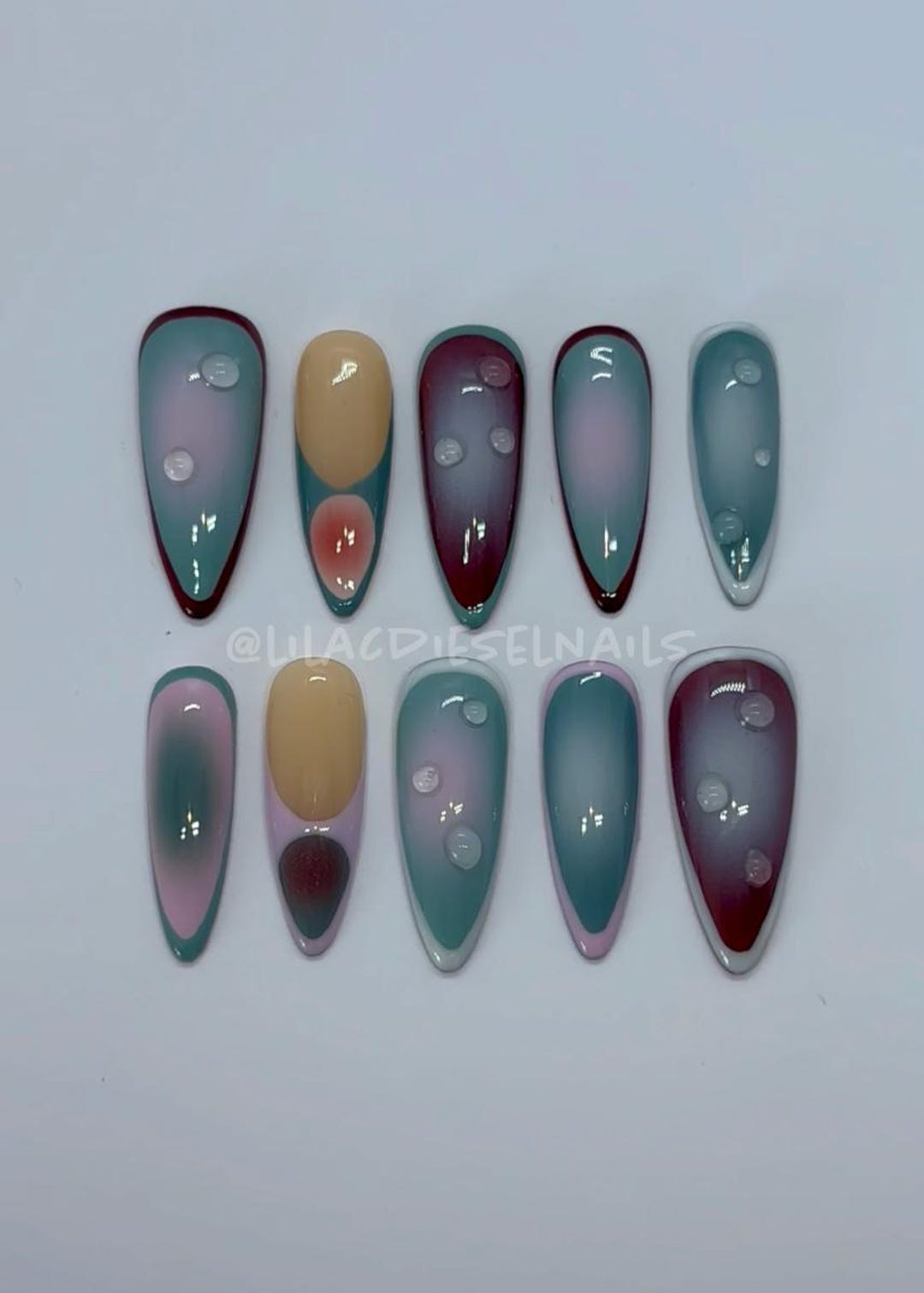 Ethereal Aura Bubble Nails Blue Red Ombré Press-on Nails, Dreamy Pastel ...