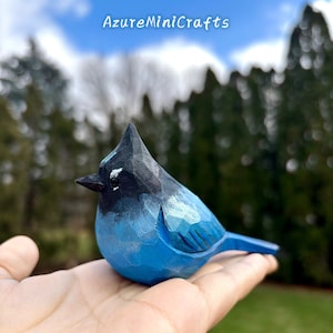 Handmade Wood Carving Bird Figurine Steller’s Jay Mountain Jay Blue Jay ...
