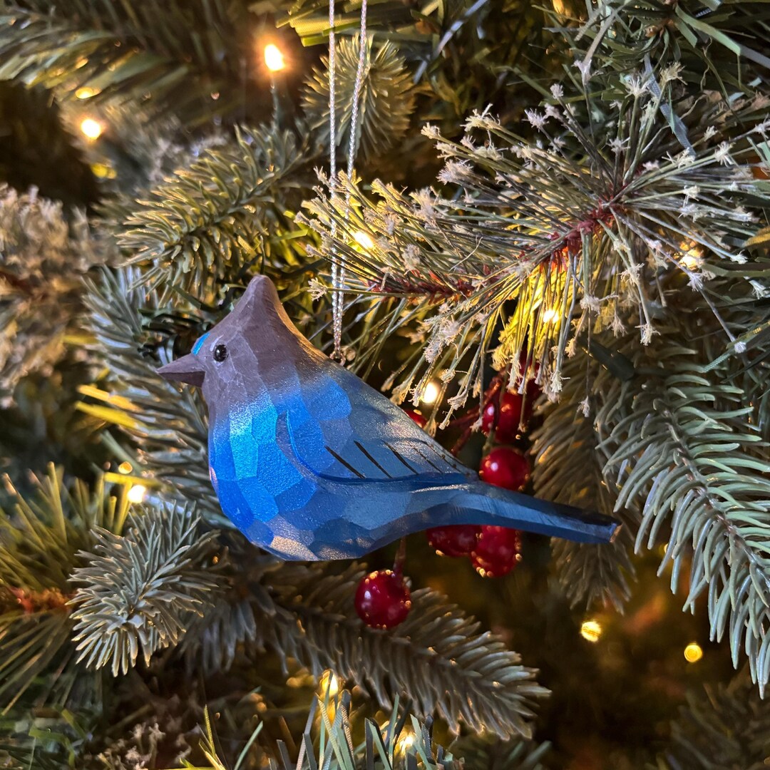 Handmade Wood Carving Bird Figurine Steller’s Jay Mountain Jay Blue Jay ...