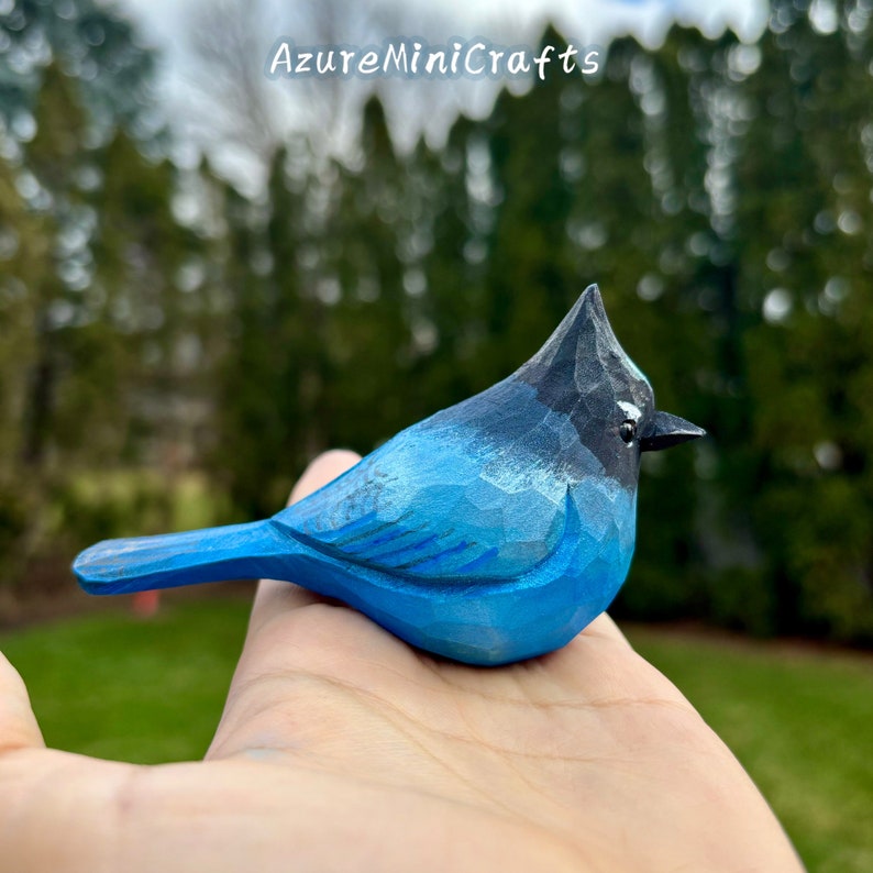 Handmade Wood Carving Bird Figurine Steller’s Jay Mountain Jay Blue Jay ...