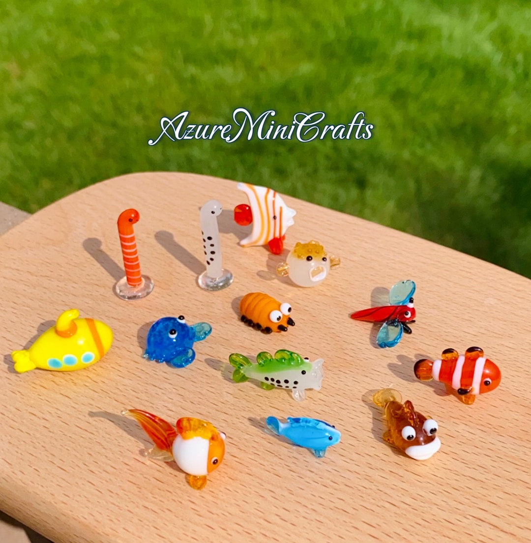 Handmade Mini Glass Fish Tank Decor Clownfish Glass Submarine Glass Art ...