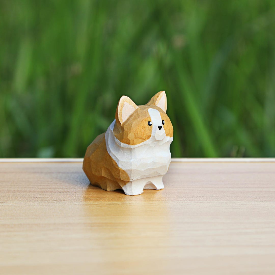Handmade Wood Carving Dog Figurine |corgi, White Poodle, Brown Poodle ...