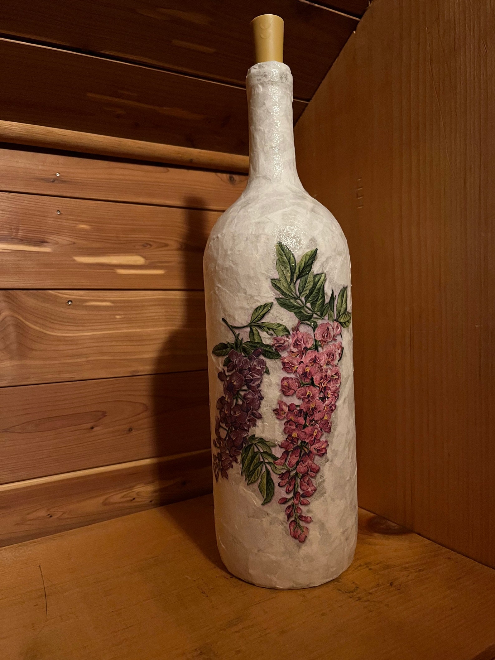 Decorated Bottle, Wine Bottles, Decoupaged, Bottle With Lights, Flowers ...