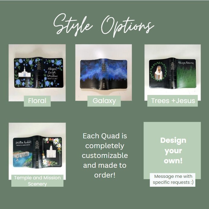 Custom Painted LDS Quad Scriptures Missionary Baptism Gift Quadruple Combination Book of Mormon ...